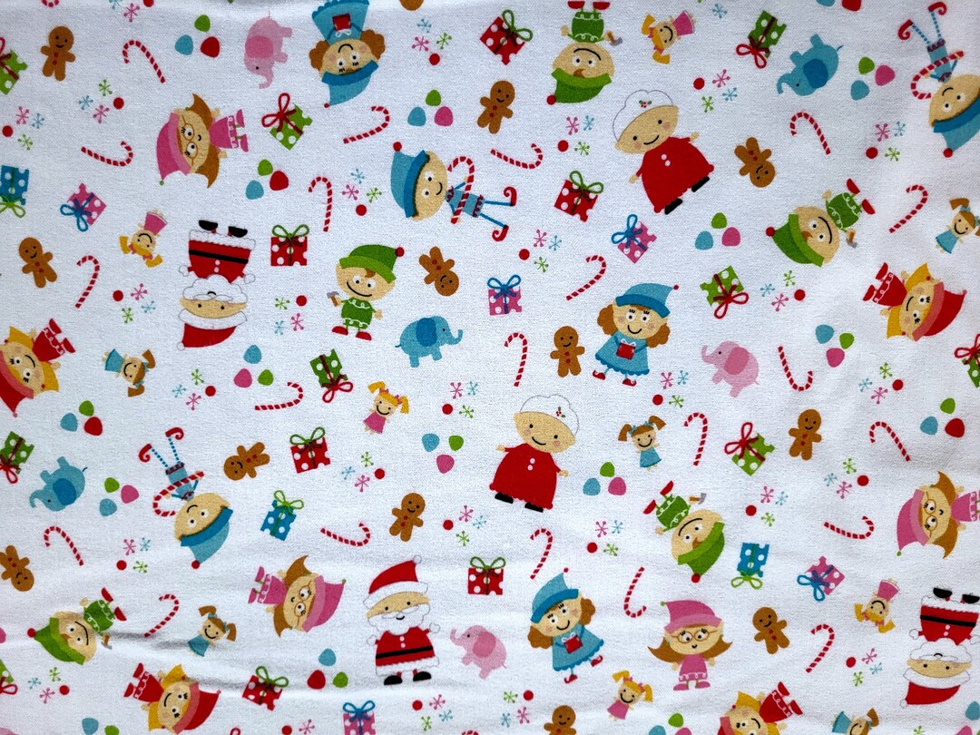 Santa's Workshop White Double Napped Flannel - by the Yard - Etsy
