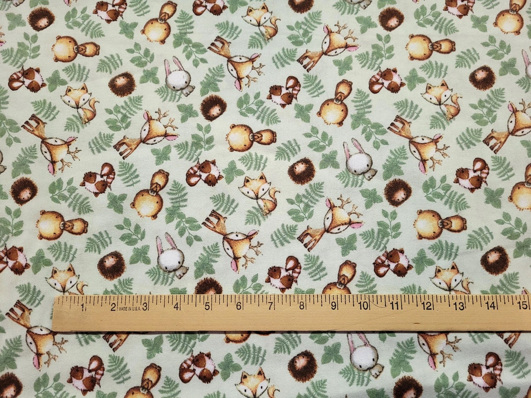 Woodland Animals Green Double Napped Flannel - by the Yard - Etsy