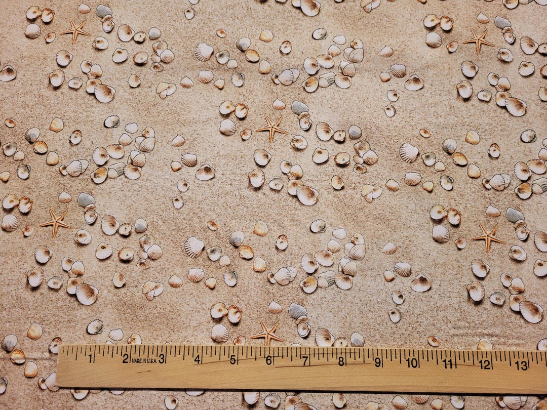 Landscape Medley Seashells on Sand Print 100% Cotton Fabric - by the ...