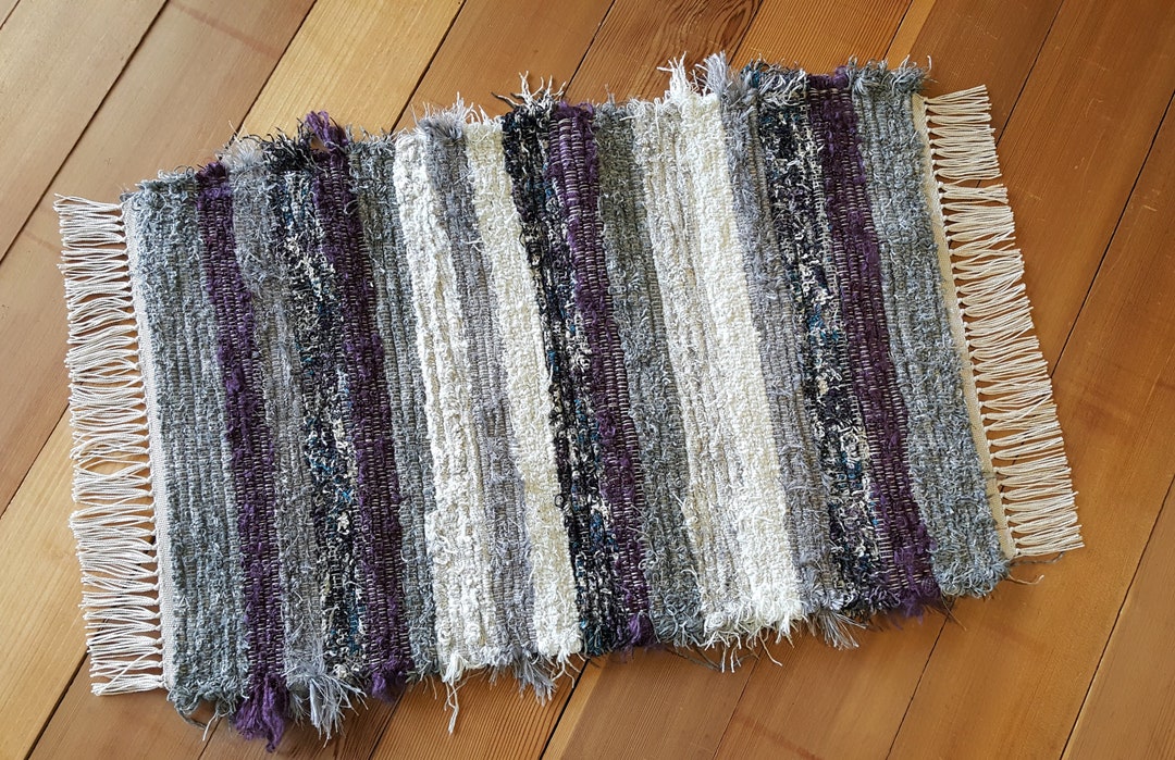 20" X 30" Purple & Gray U. S. Hand Woven Textured Small Area Rag Rug - Etsy