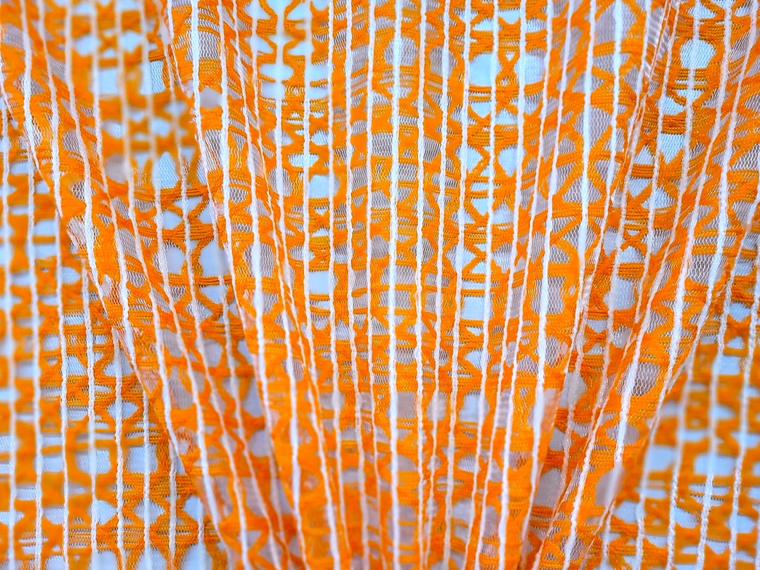 Vintage Drapery Orange & White Open Weave Stripe Fabric - by the Yard ...