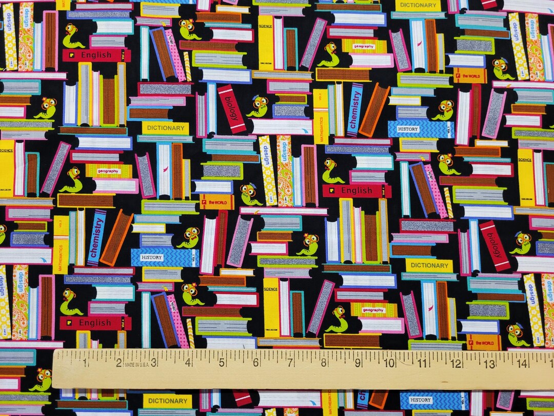 Bookworm Print 100% Cotton Fabric - by the Yard or 7/8 Yard Piece or 1 ...