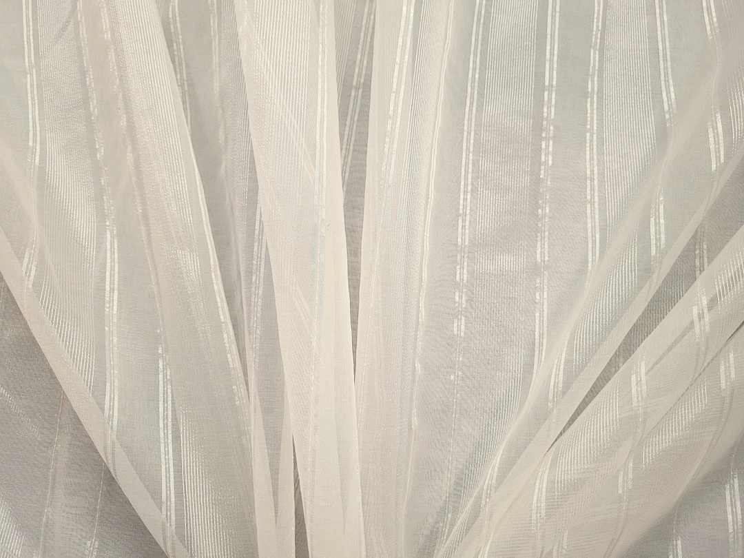 Discount Fabric SEMI-SHEER Ivory Stripe Drapery - 124" Wide - by the ...