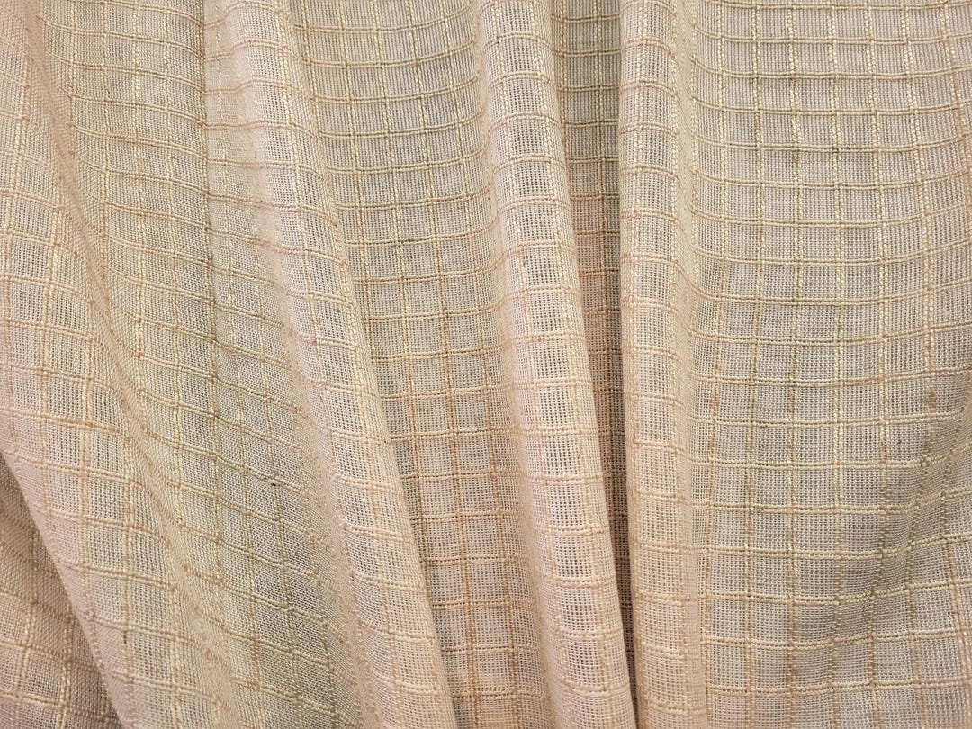 Beige & Light Gold Windowpane Open Weave Drapery Fabric - by the Yard ...