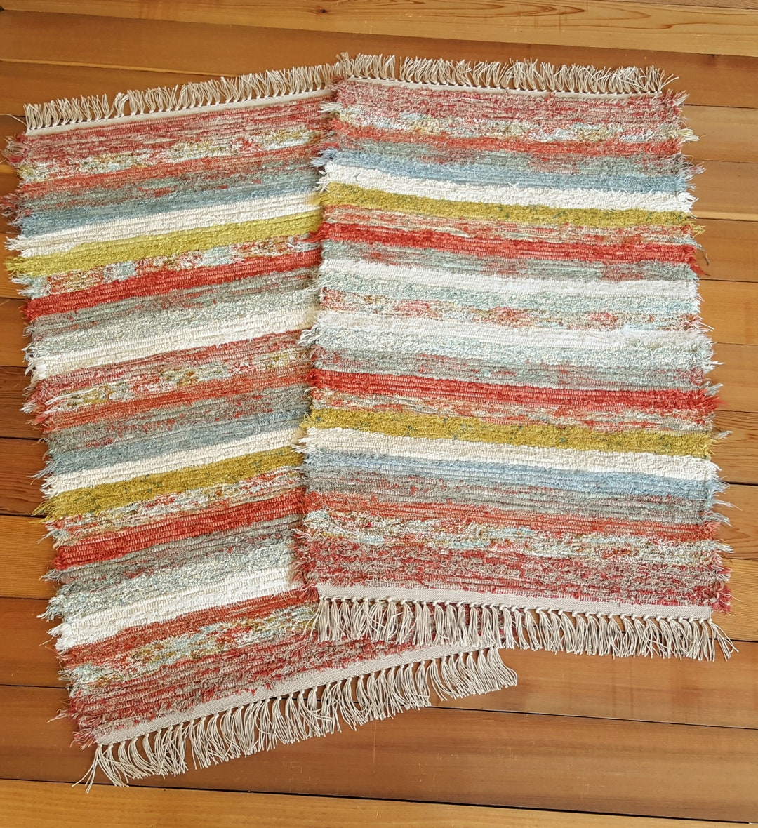 Hand Woven Rag Rug Set: Colorful Textured Accent Rugs, 28x42 & 28x46 - Etsy