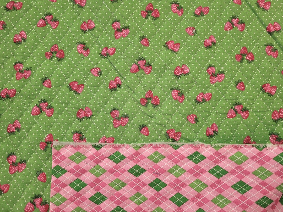 Strawberries & Plaid 100% Cotton Double Face Pre-quilted Fabric With ...