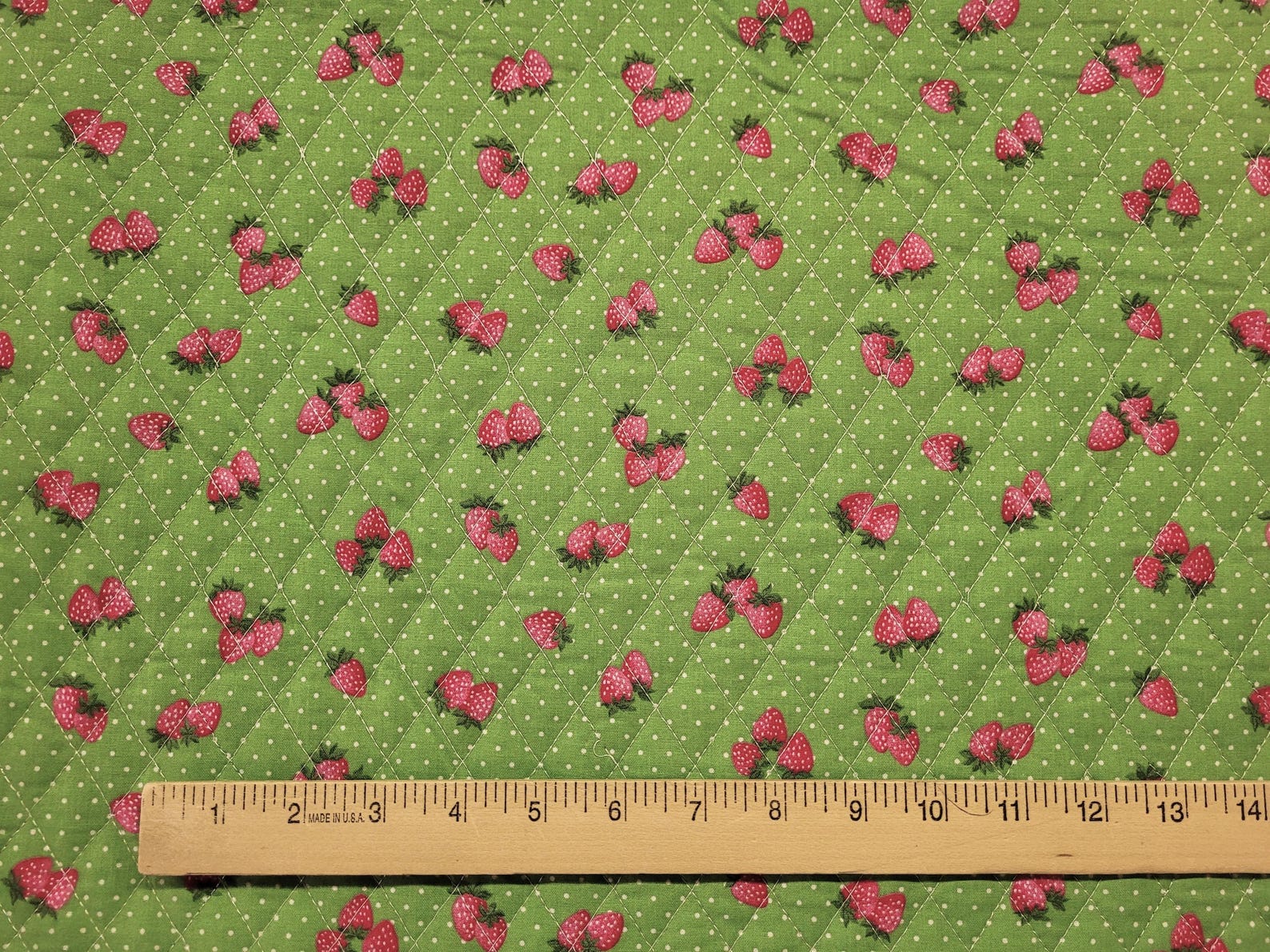 Strawberries & Plaid 100% Cotton Double Face Pre-quilted Fabric With ...