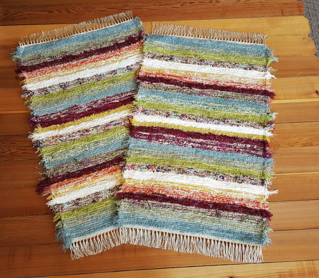 Hand Woven Rag Rug Set: Colorful Textured Accent Rugs (28" X 43") - Etsy