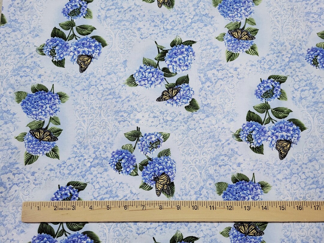 Hydrangea Blue Hydrangea Fresco Blue Print 100% Cotton Fabric - by the ...