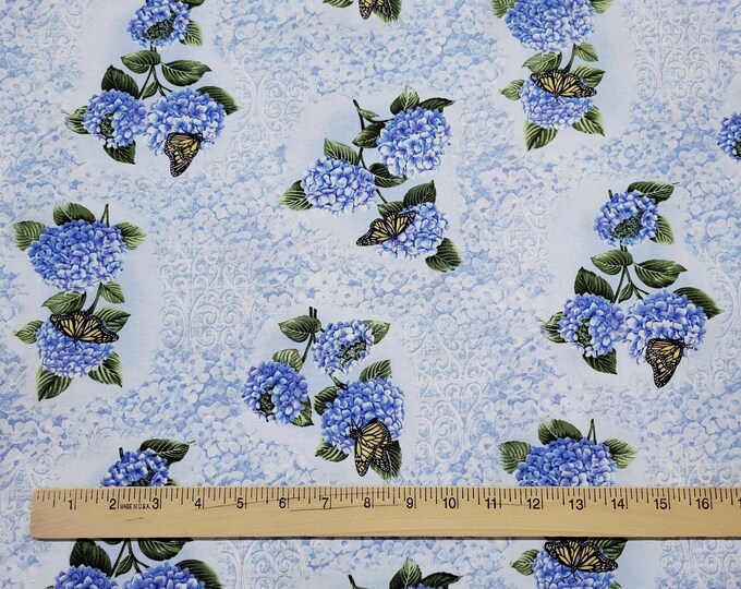 Hydrangea Blue Hydrangea Fresco Blue Print 100% Cotton Fabric - by the ...