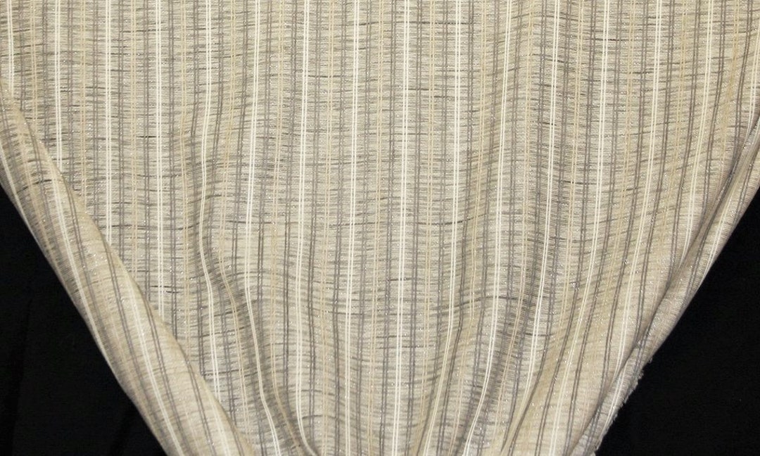 Discount Fabric OPEN WEAVE DRAPERY Cream, Gray & Tan Stripe - by the ...