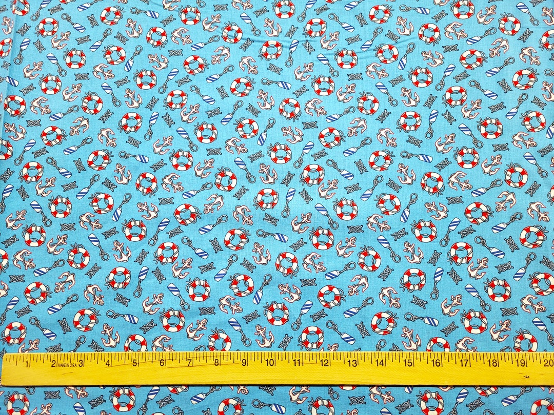 Anchors on Aqua Print 100% Cotton Fabric - 3/4 Yard Piece - Etsy