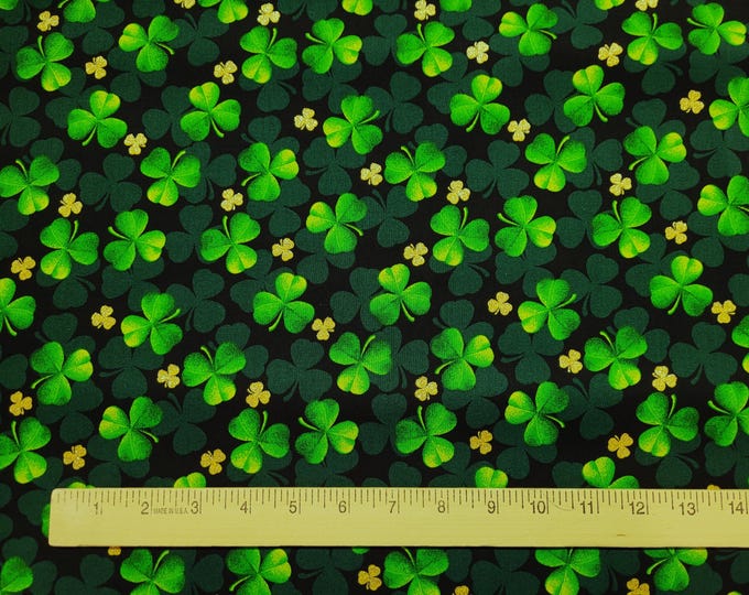 Shades of Clover With Gold Glitter Print 100% Cotton Fabric - by the ...