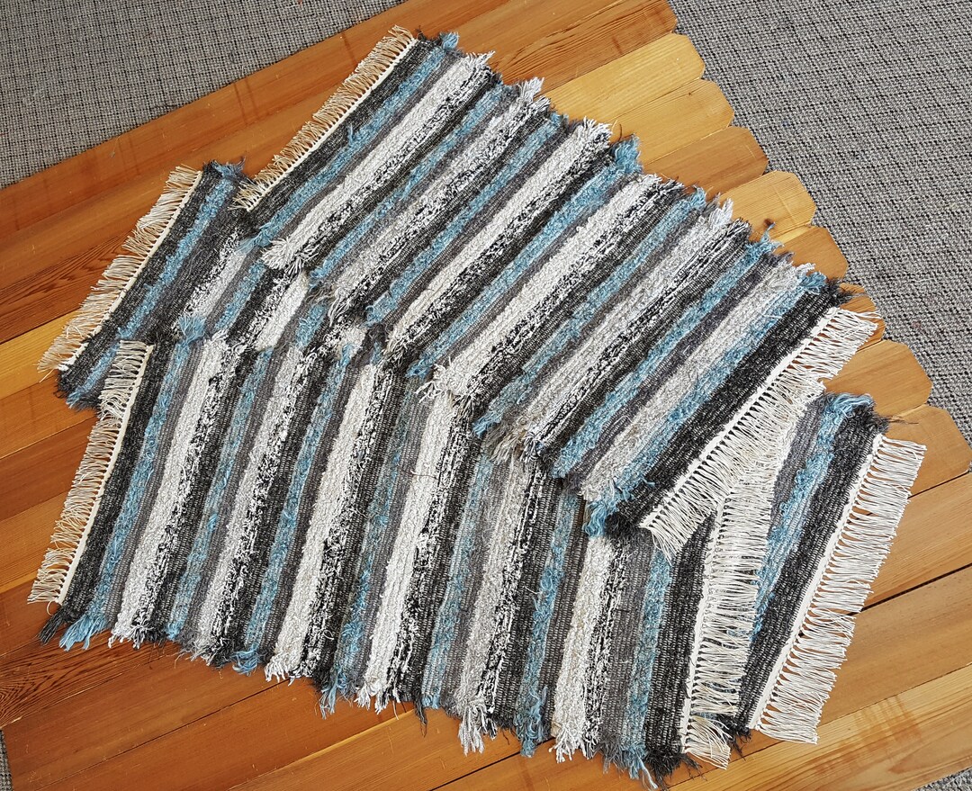 Hand Woven Throw Rug Set: Aqua Gray Charcoal, Textured Rag Rugs - Etsy