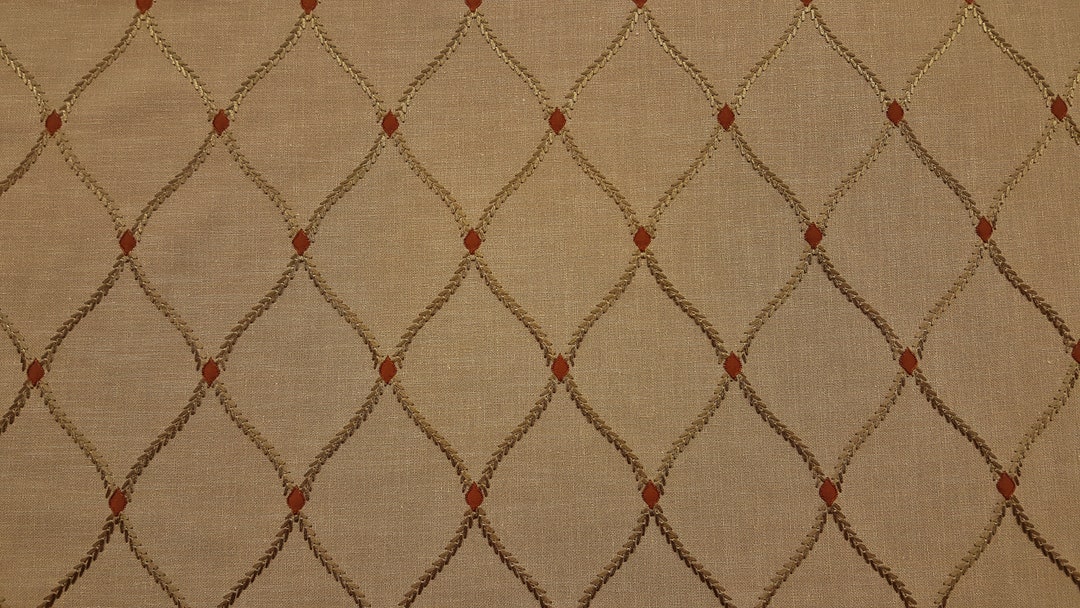 Discount Fabric DRAPERY Tan, Gold & Rust Embroidered 3 1/3 Yards or 8 ...