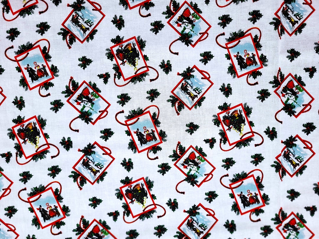 Christmas Card & Holly 100% Cotton Fabric - by the Yard - Etsy