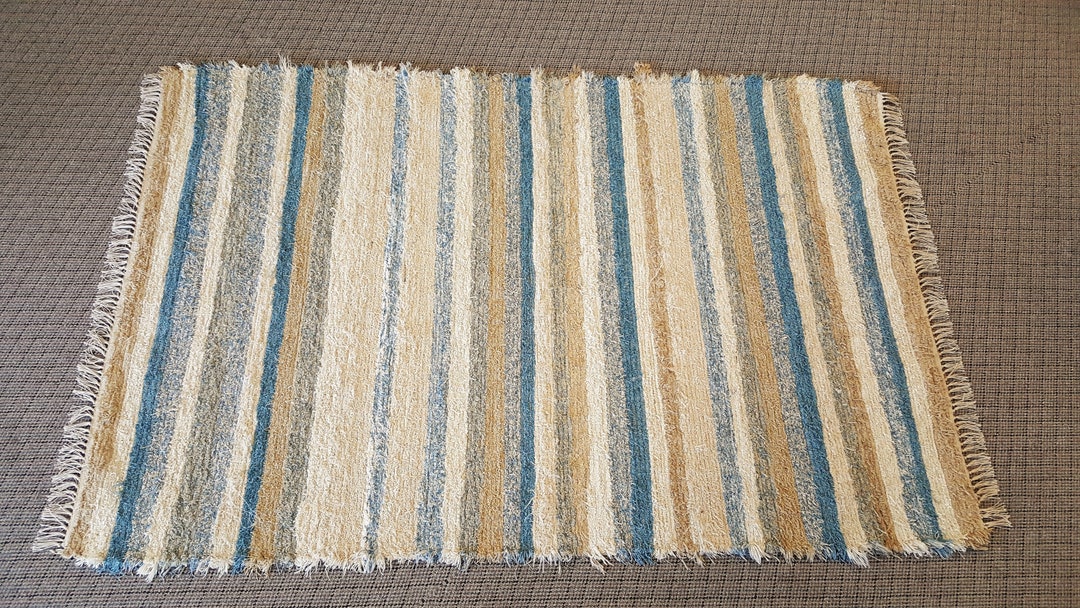 5' X 7' 8" Country Blue & Honey U. S. Hand Woven Textured Large Area ...