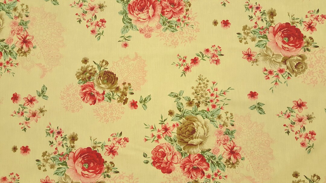 102" Dark Red & Light Coral Rose Floral EXTRA WIDE Percale Sheeting ...