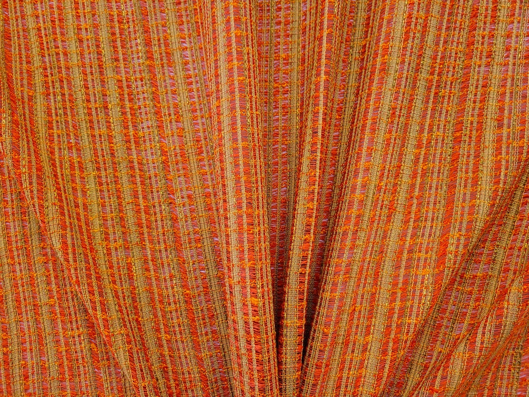 Vintage Open Weave Drapery Red Orange, Orange & Celery Green Fabric ...
