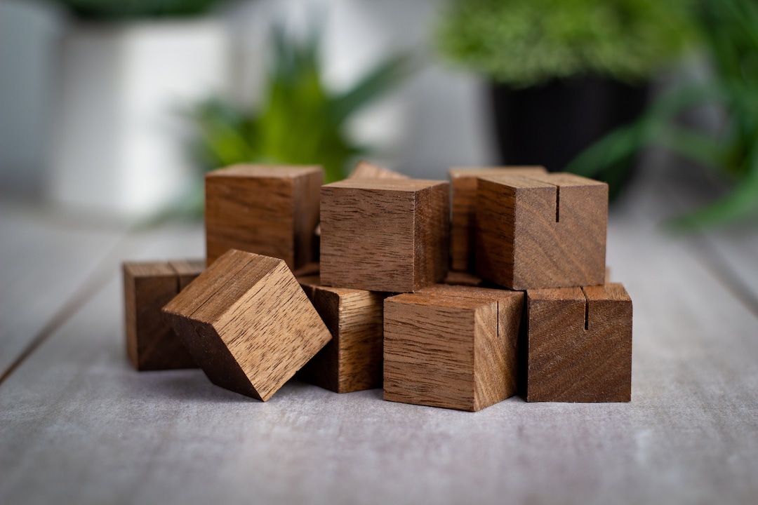 Wood Photo Holder Set of 5 Walnut Cubes, Walnut Stands, Place Card ...