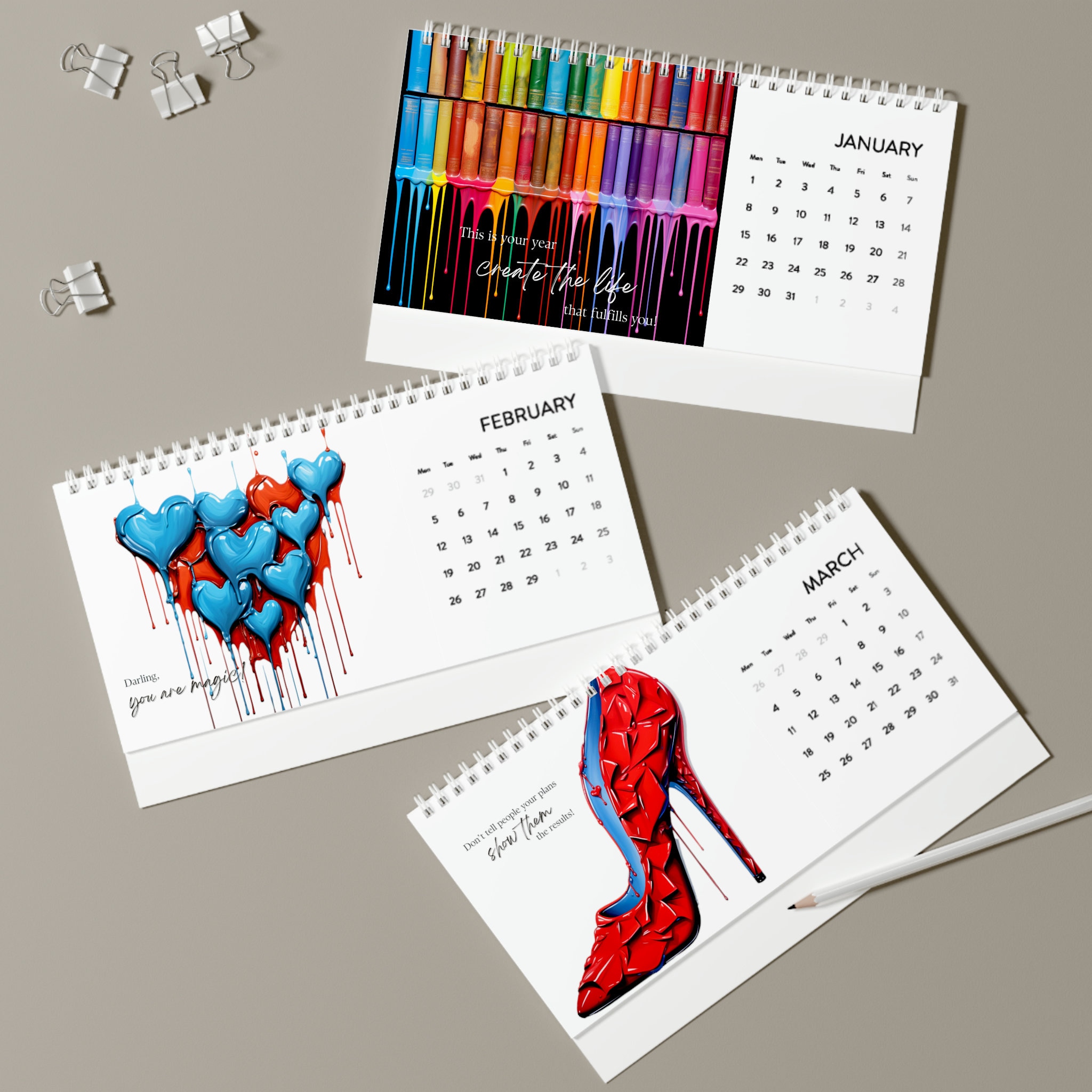 Desk Calander, Quotes to live by, dripping paint, 2024 Desk Calendar ...