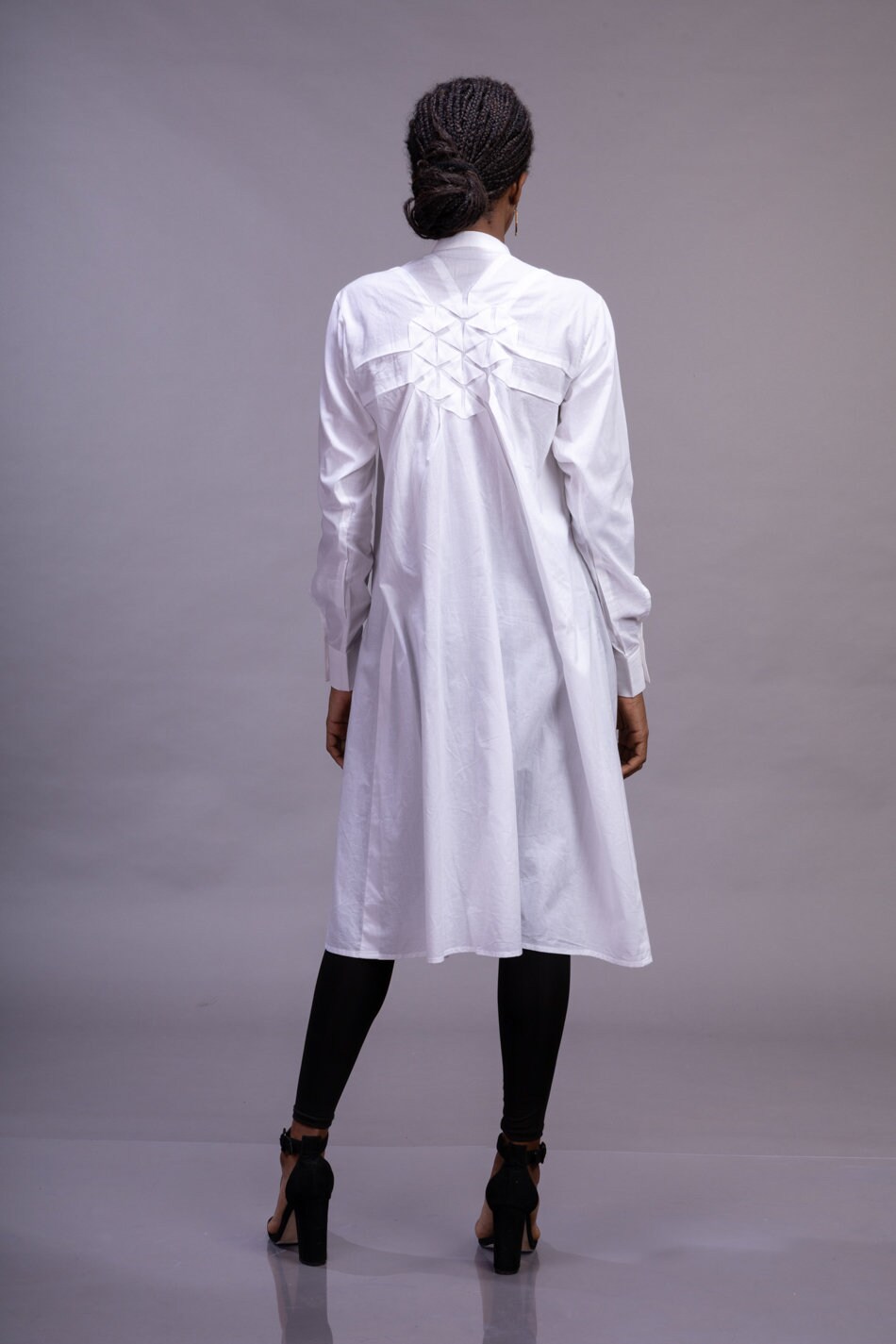 Textured White Organic Cotton Woman's Tunic , Woman's Full Sleeve White ...