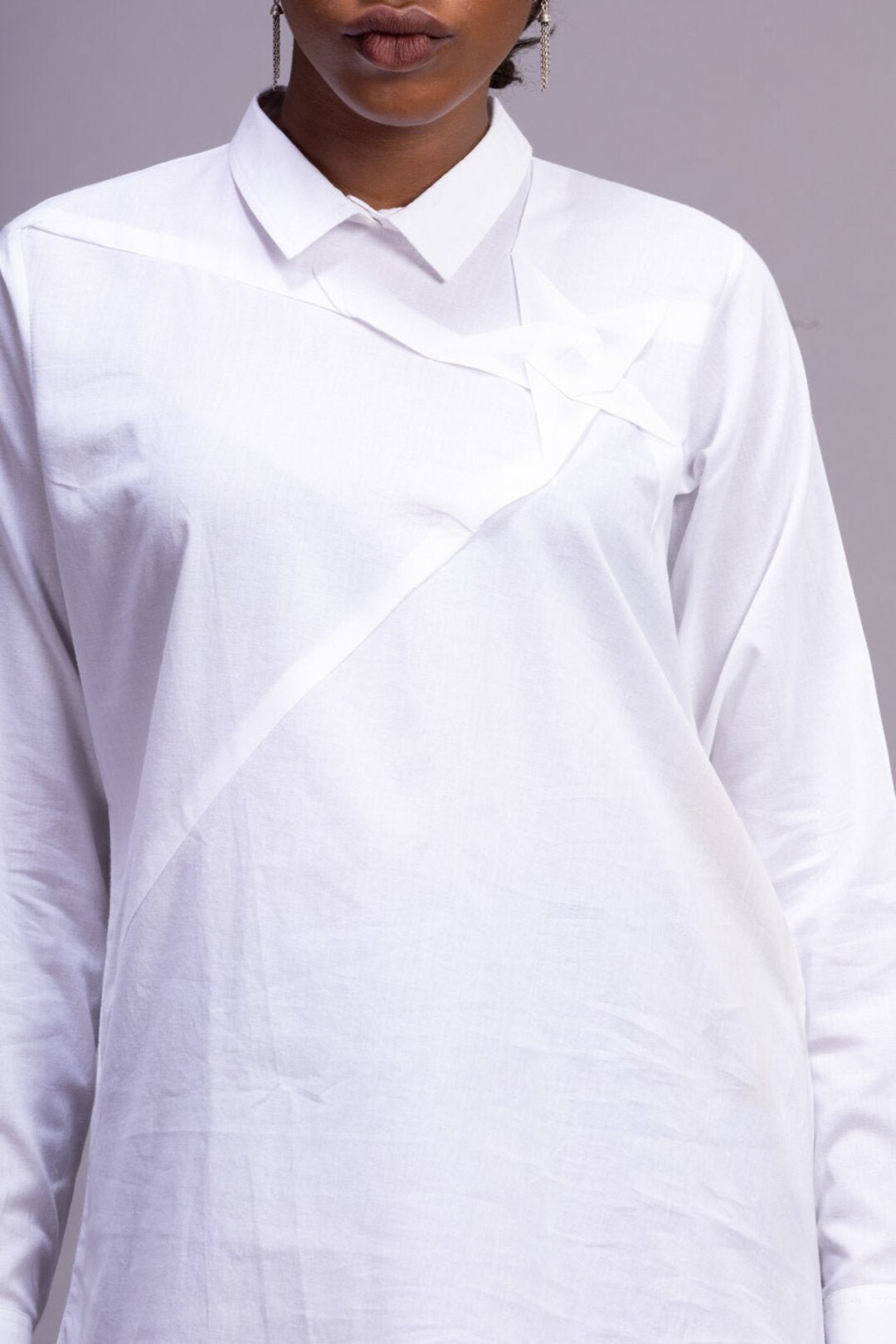 White Organic Cotton Woman's Top, Star Textured Top, Woman's Full ...