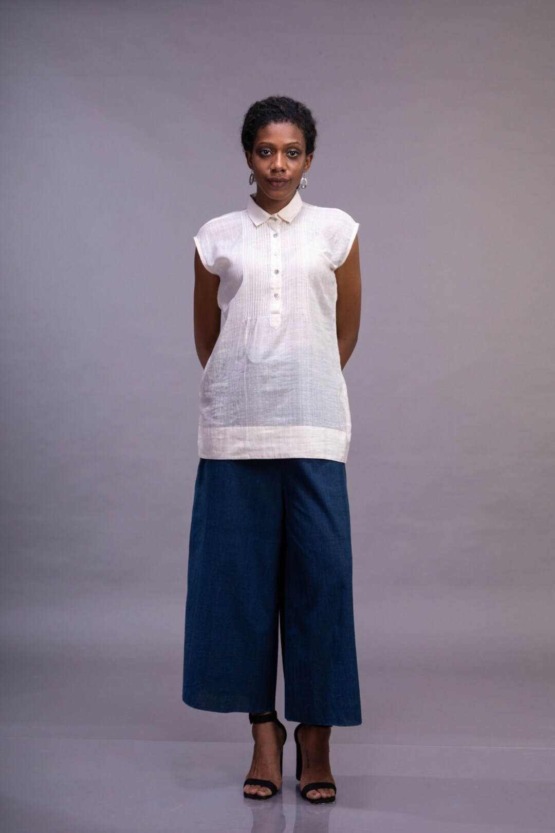 Ivory Sleeveless Tunic With Pin Tucks, Ivory Tunic, Pin Tucks Tunic ...