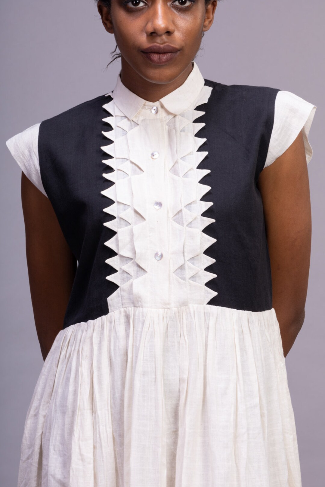 Gathered Dress With Triangular Frills, Ebony and Ivory Frill Dress ...