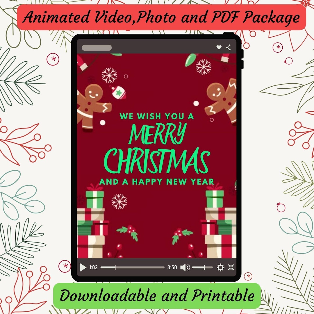 Christmas Wish You A Merry Christmas Digital Card JPG PDF Downloadable ...