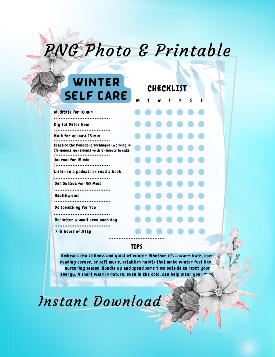 Winter Self Care Checklist PNG PDF Digital Instant Download Printable - Etsy