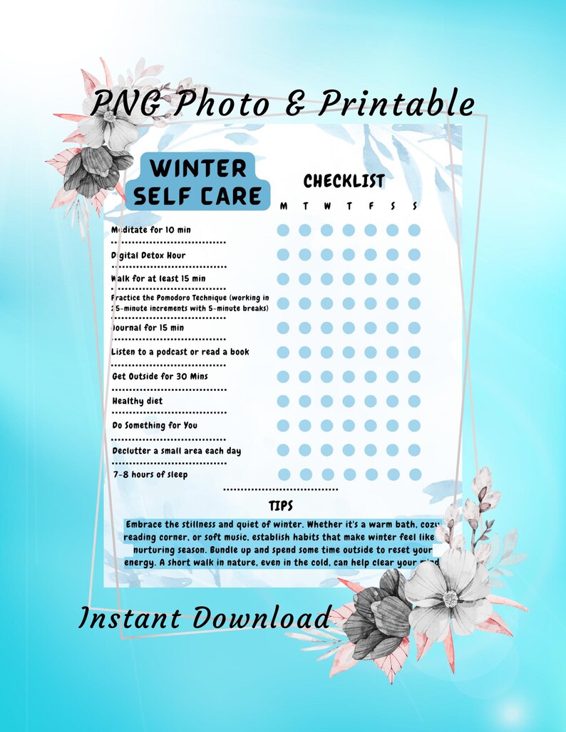 Winter Self Care Checklist PNG PDF Digital Instant Download Printable ...