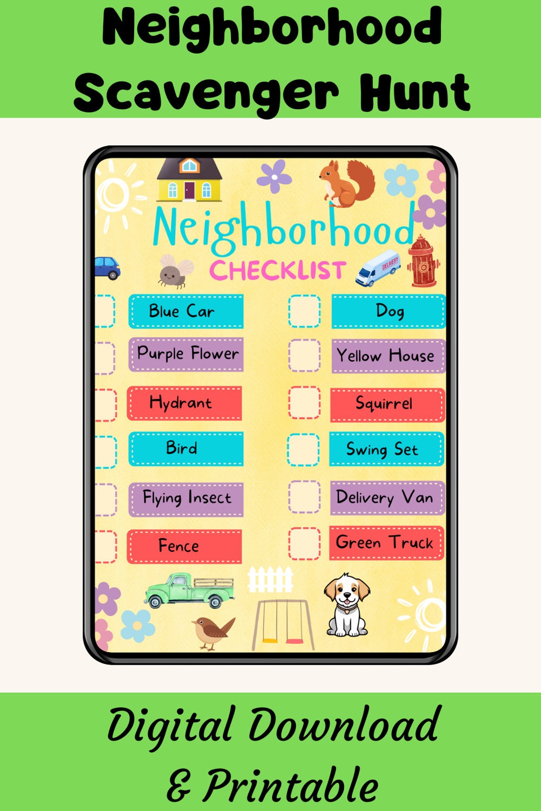 Kids Neighborhood Scavenger Hunt Kid Friendly List PDF Downloadable ...