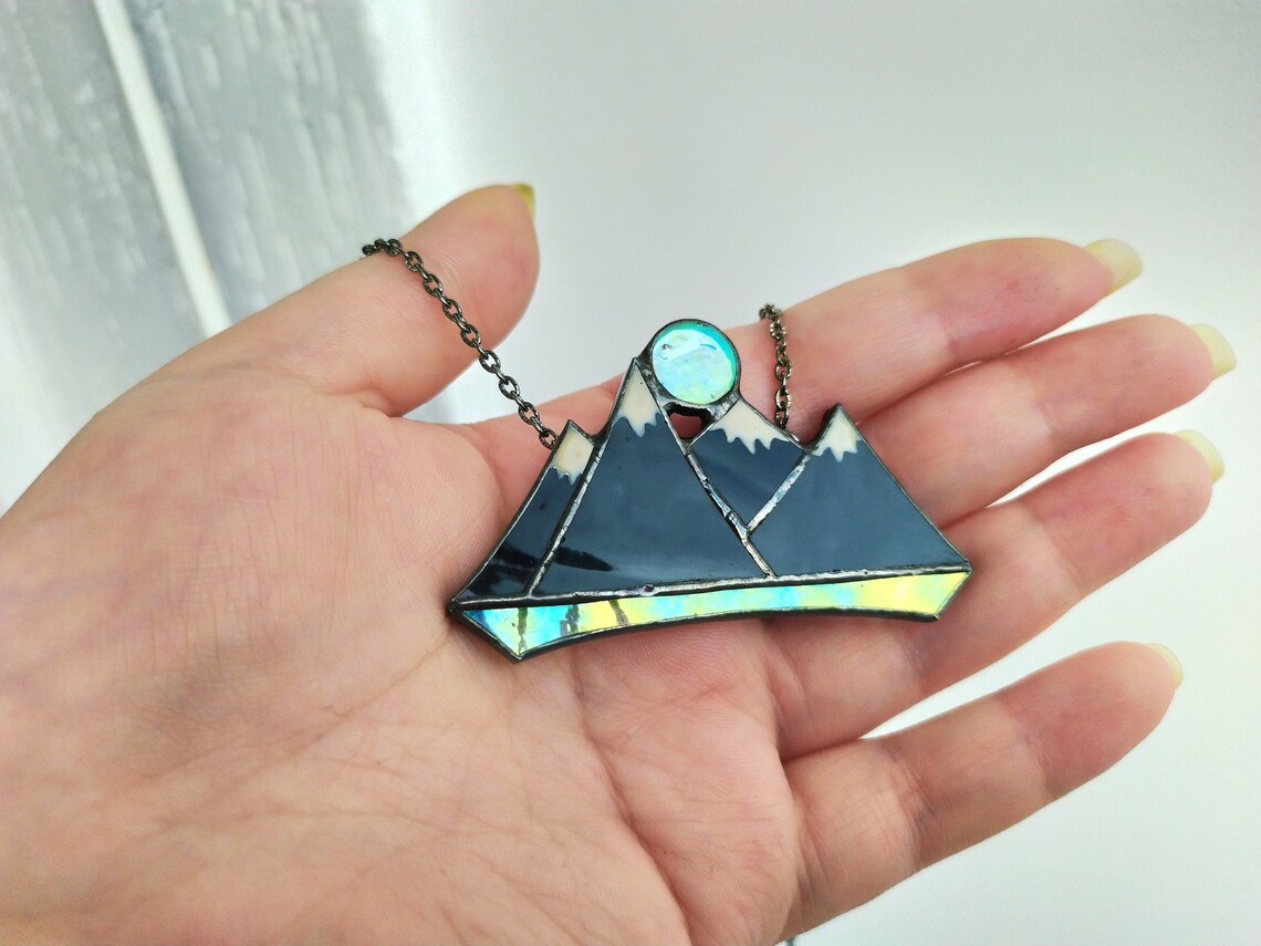 Mountain necklace Stained glass jewelry Gift for mountain | Etsy