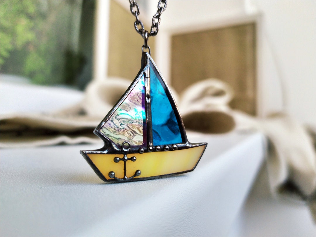 Sailing Boat Necklace Color Block Jewelry, Ship Necklace Nautical ...