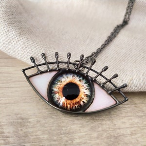 Glass eye necklace Stained glass jewelry Brown eyes pendant | Etsy