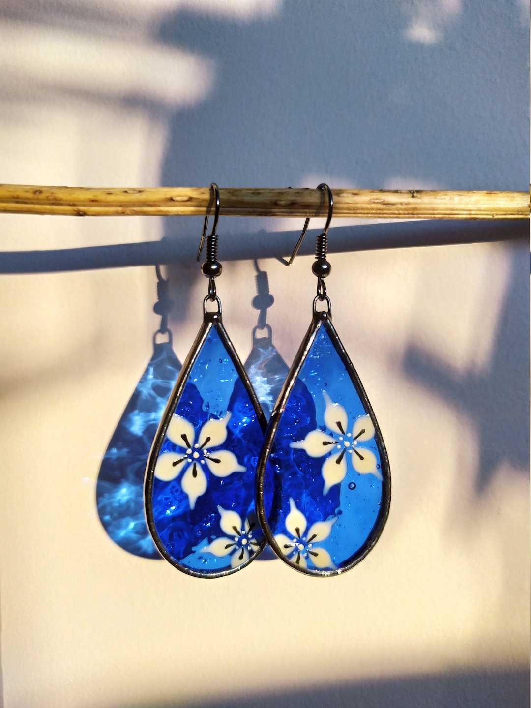 Stained Glass Earrings, Hand Painted Earrings Modern Jewelry , Blue ...