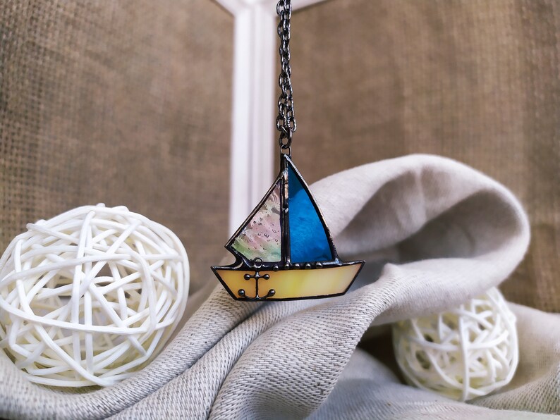 Sailing Boat Necklace Color Block Jewelry, Ship Necklace Nautical ...