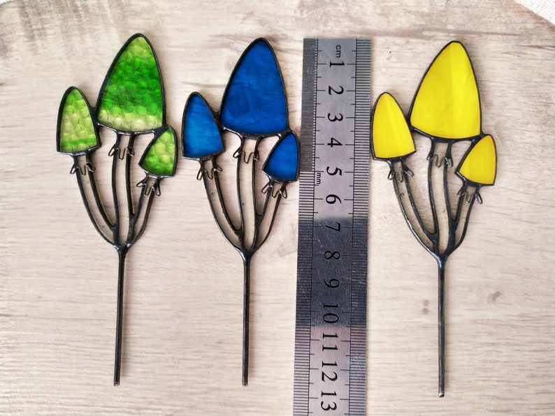 Mushroom Plant Stake Stained Glass Pot Decor Fairy Garden | Etsy