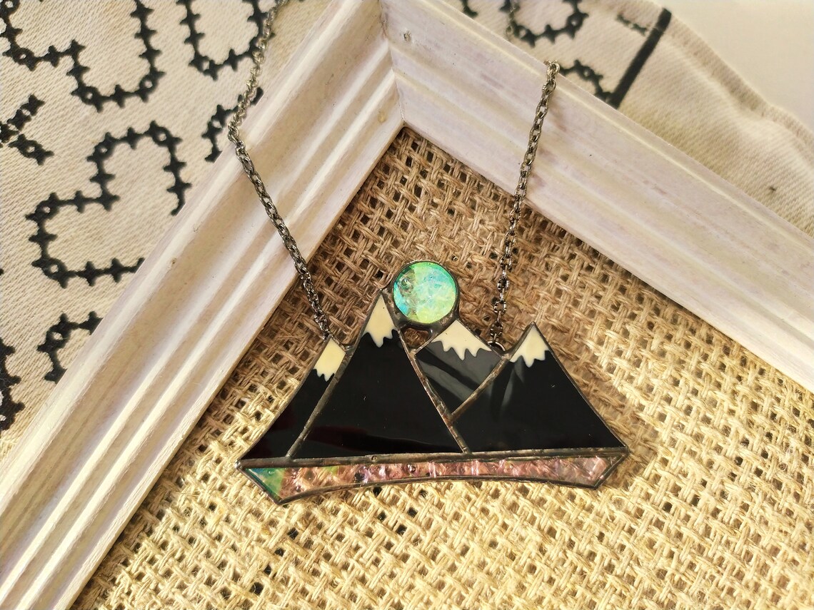 Mountain necklace Stained glass jewelry Gift for mountain | Etsy