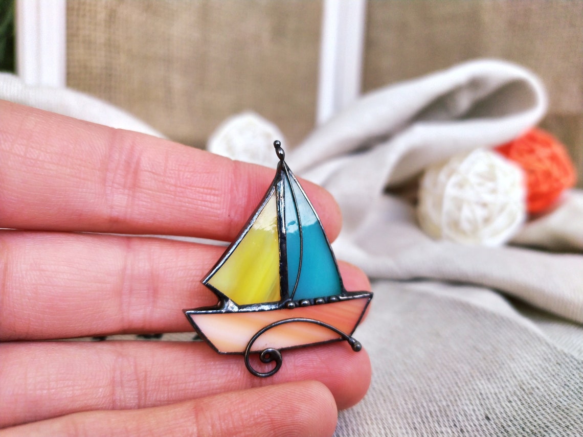 Sailing boat pin Nautical brooch Color block jewelryShip | Etsy