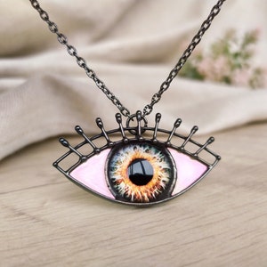 Glass eye necklace Stained glass jewelry Brown eyes pendant | Etsy