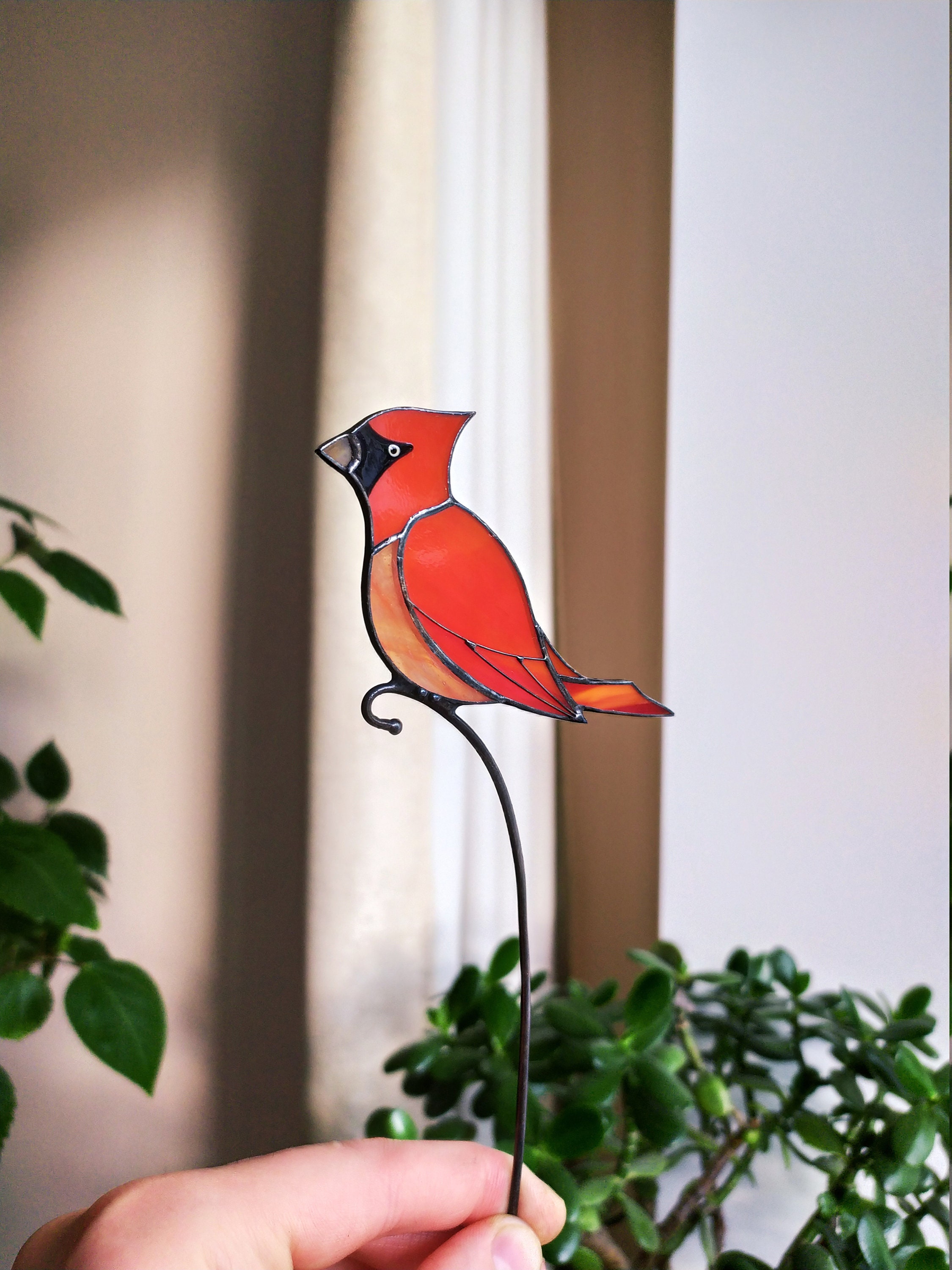 Cardinal Plant Stake Stained Glass Cardinal, Bird Suncatcher for Window ...