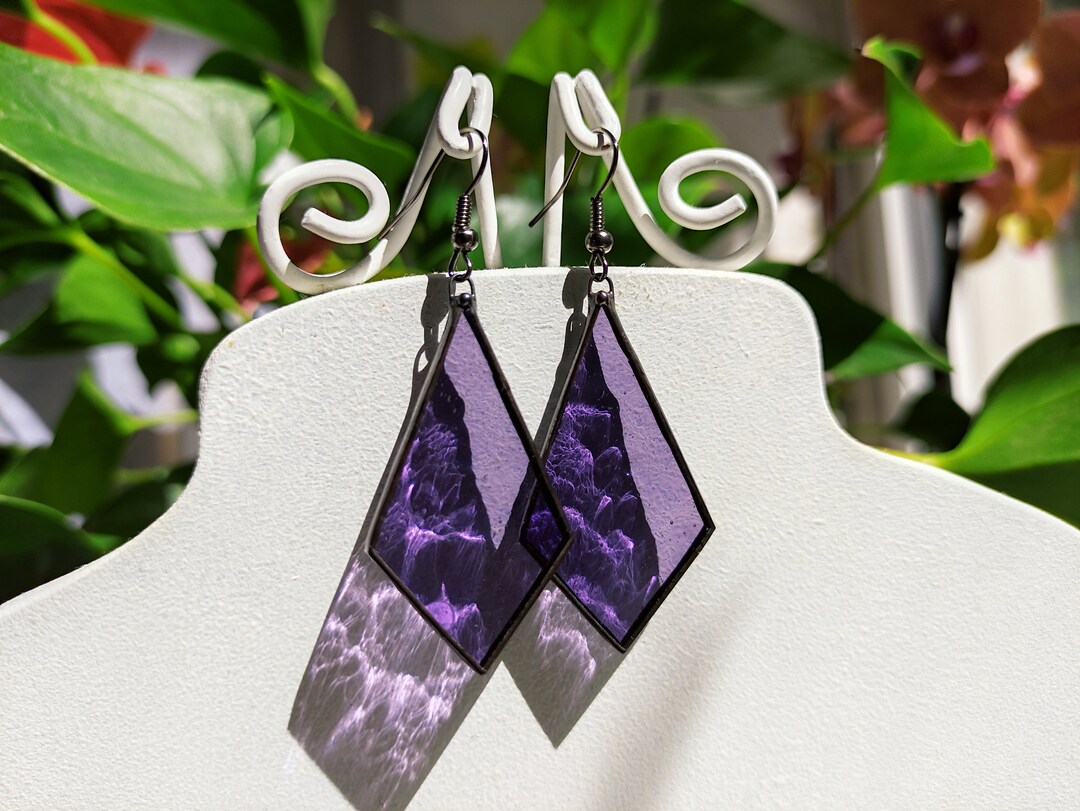Purple Stained Glass Earrings, Sun Catcher Earrings Violet Glass ...