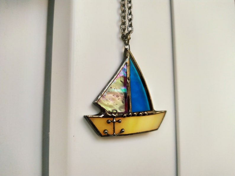Sailing Boat Necklace Color Block Jewelry, Ship Necklace Nautical ...