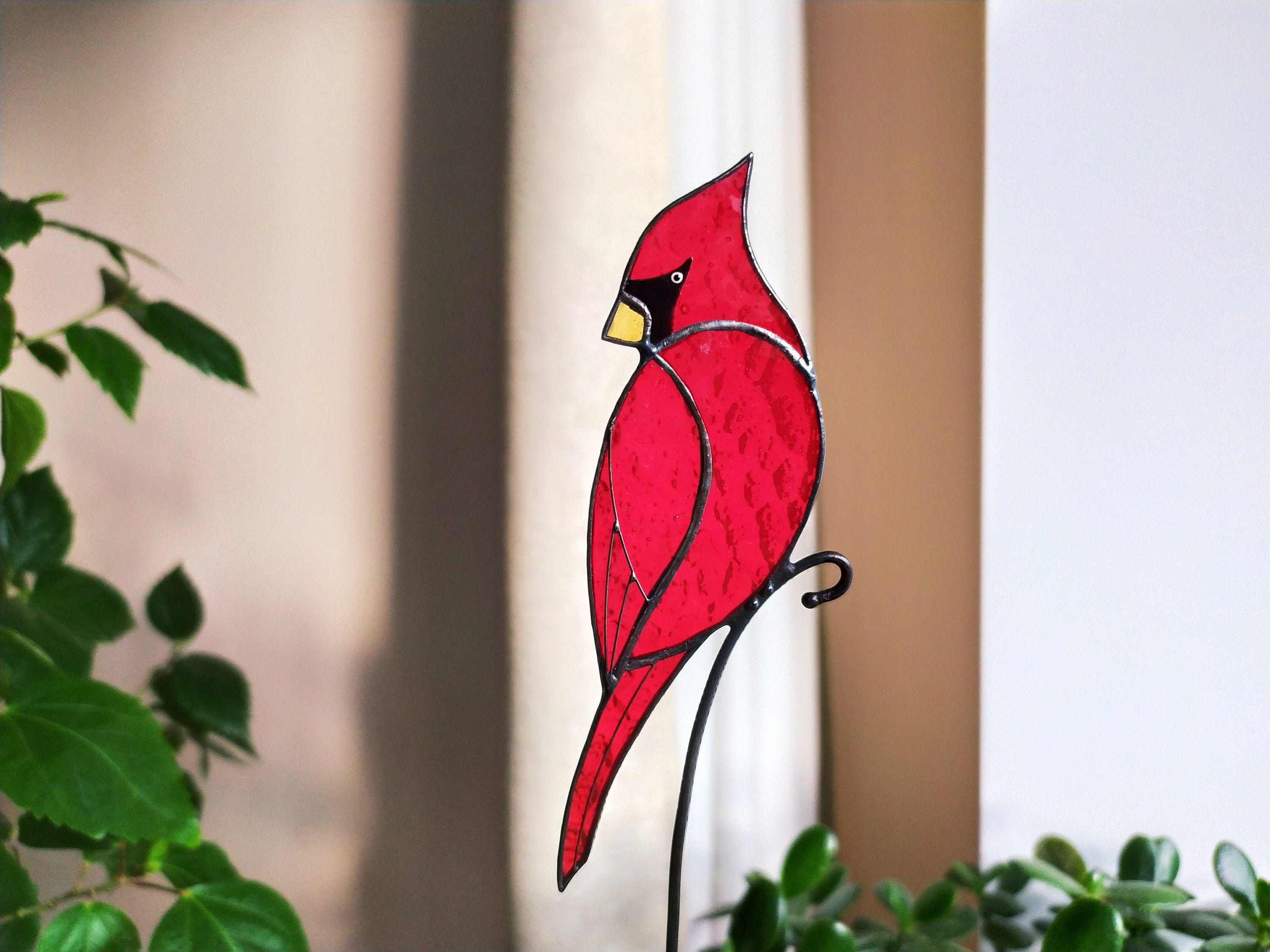 Stained Glass Red Cardinal Plant Stake Flower Pot Decor - Etsy Canada