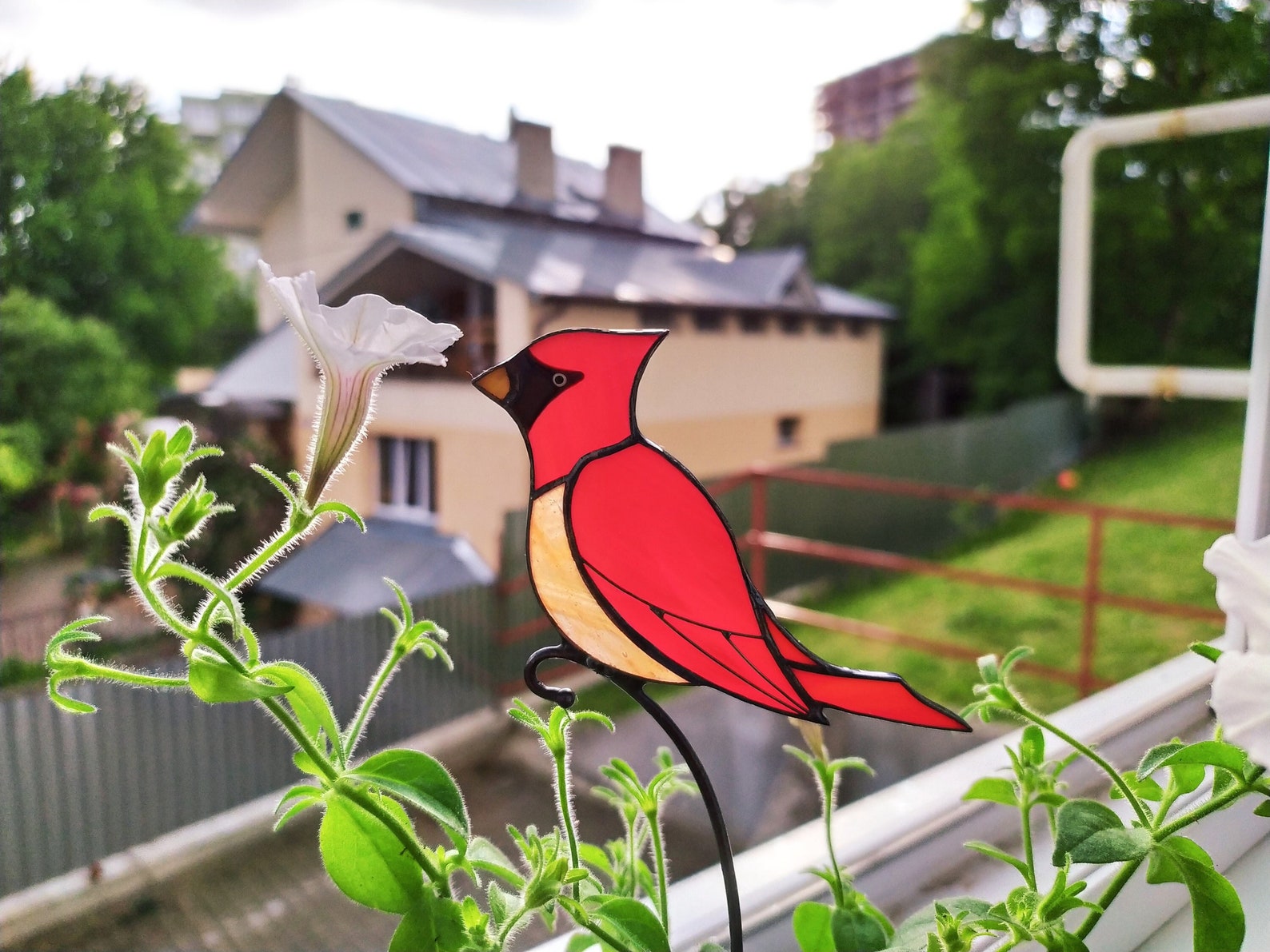 Cardinal Plant Stake Stained Glass Cardinal, Bird Suncatcher for Window ...