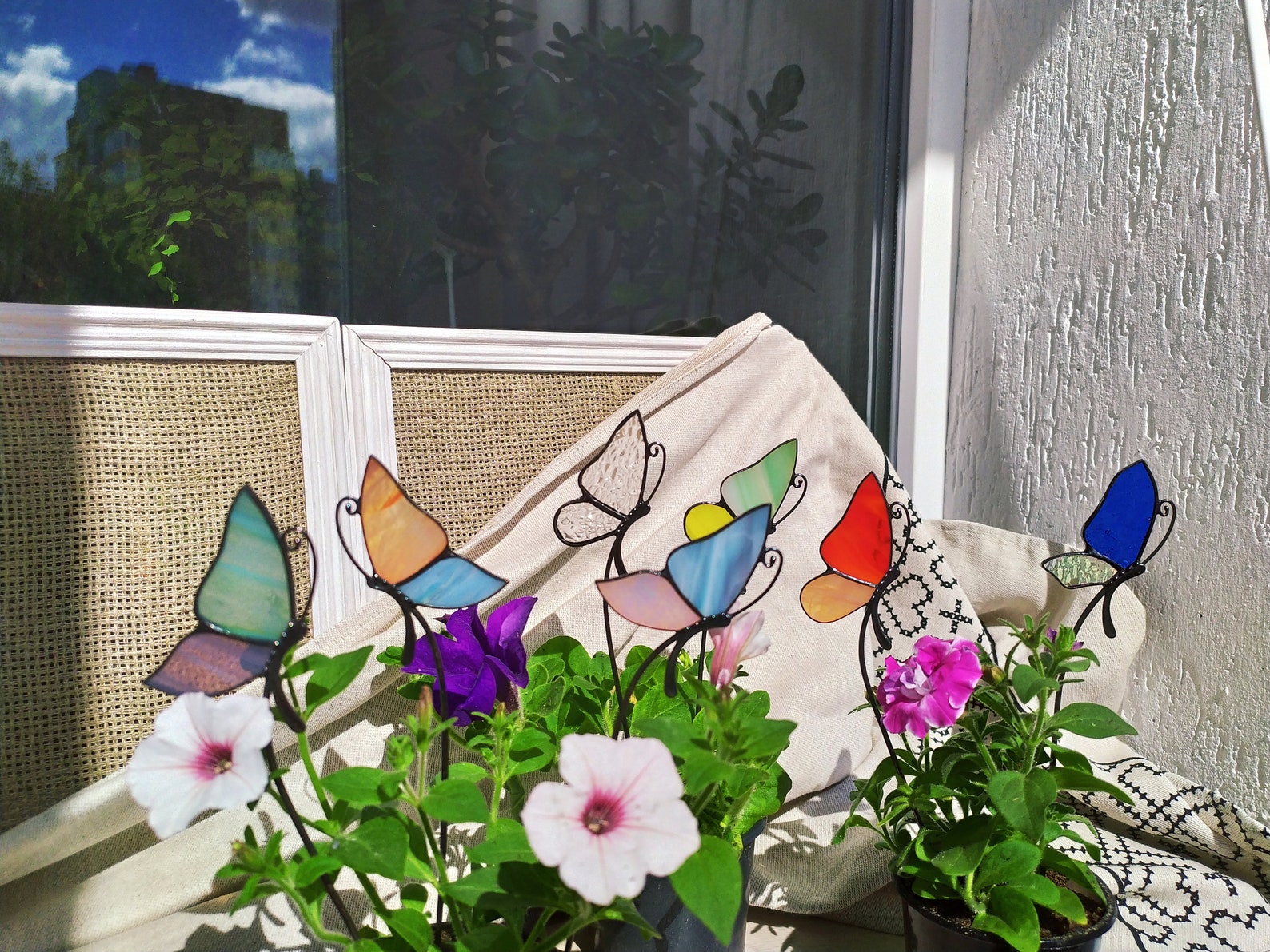 Stained Glass Plant Stake Home Decorbutterfly Suncatcher - Etsy