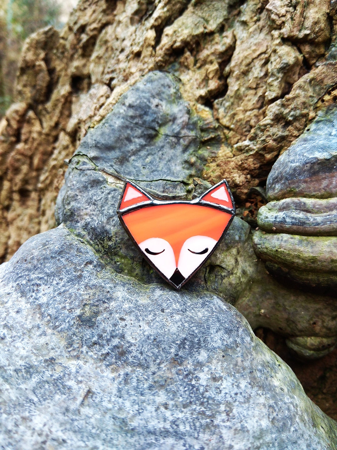 Fox Brooch Glass Jewelry Fox Face Tiffany Glass Orange Fox Stained ...