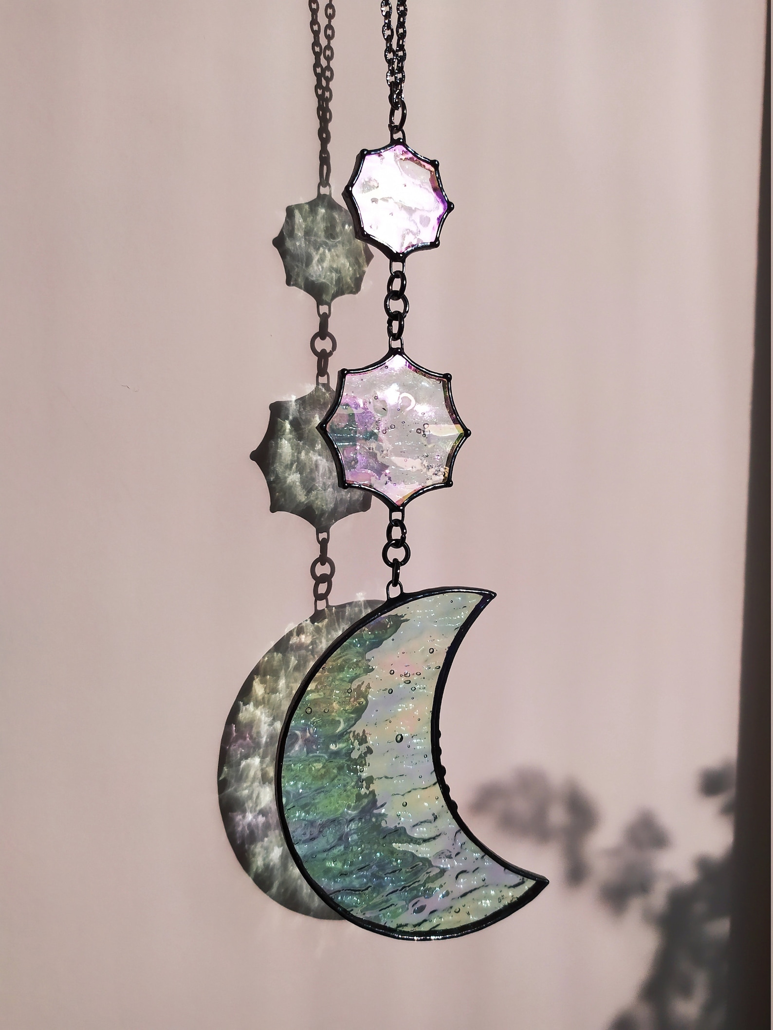 Stained Glass Suncatcher Stars and Moon Wall Decor Hanging - Etsy
